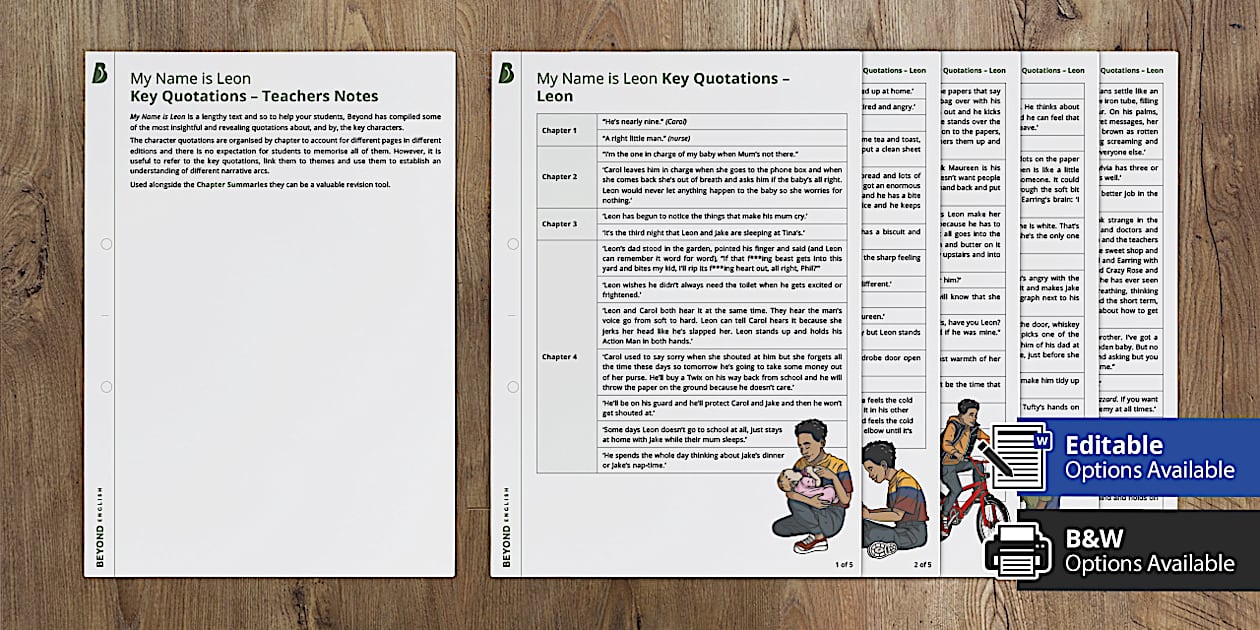 My Name is Leon: Key Quotations - Leon (teacher made)