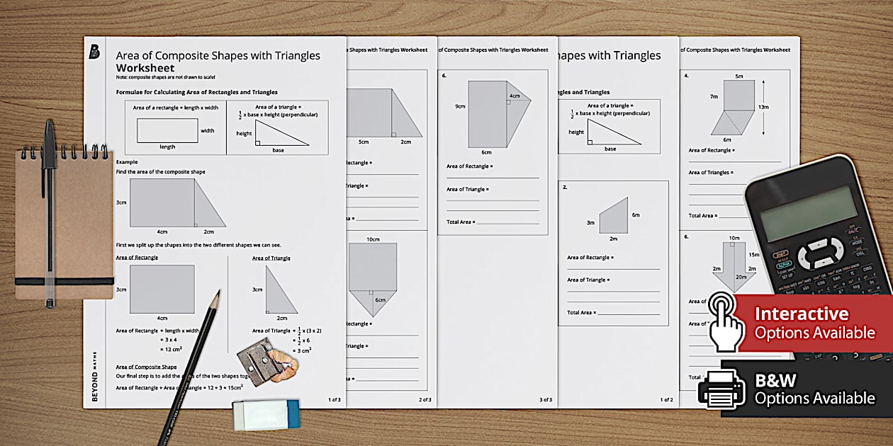 Area of Composite Shapes with Triangles Worksheet - Twinkl
