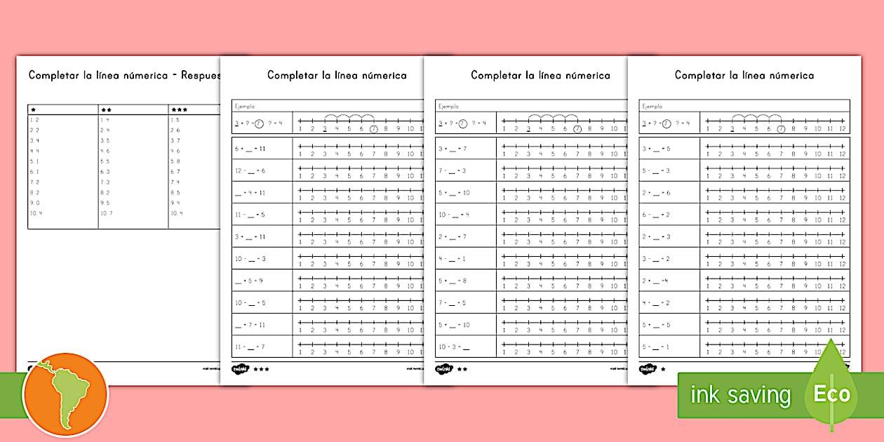 Completar la línea númerica Ficha de actividad - Twinkl