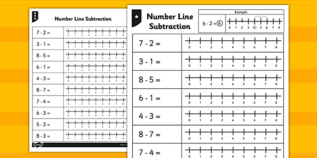 Subtraction From 8 Number Line Worksheet - Twinkl
