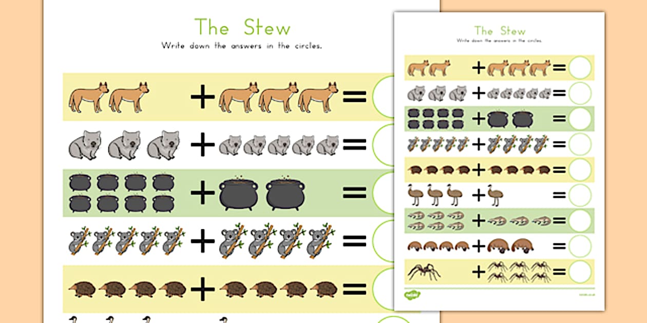 The Stew Up to 10 Addition Sheet (öğretmen yaptı)