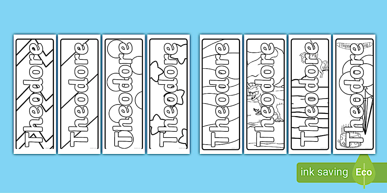 Theodore Name Simple Colouring Bookmarks (teacher made)