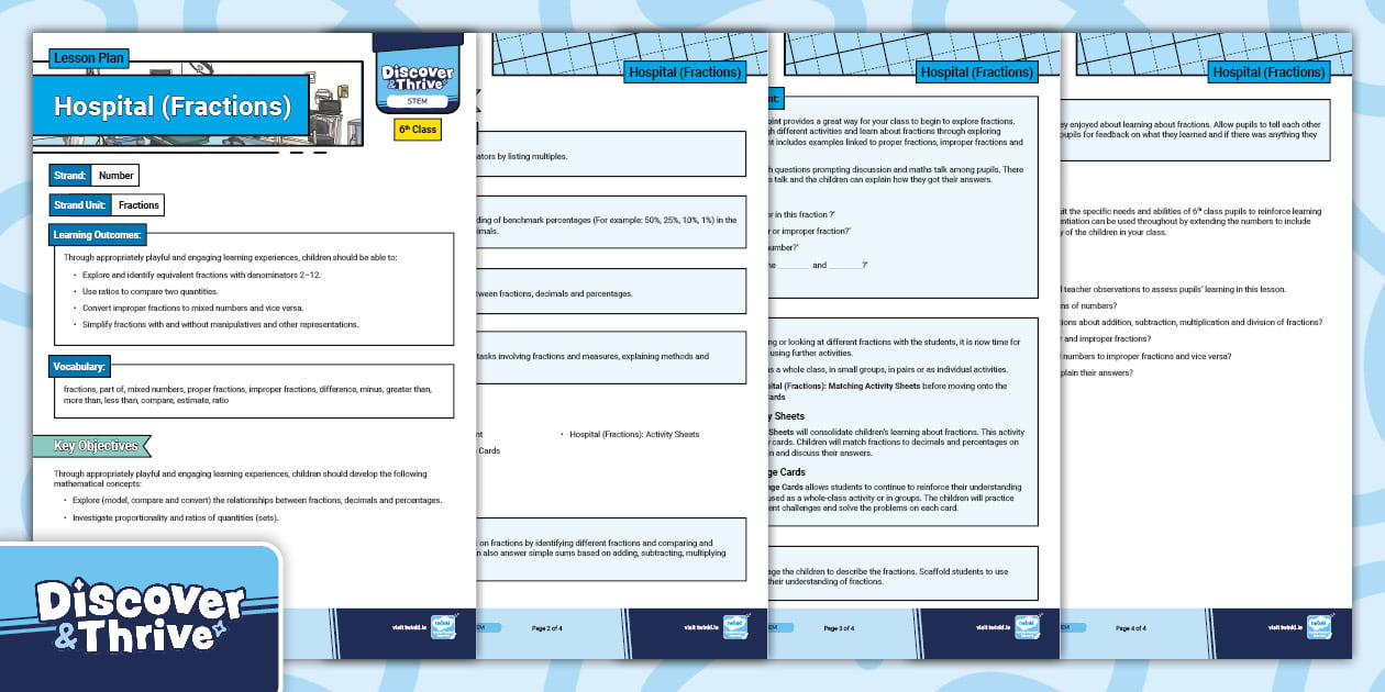 Hospital (Fractions) Lesson Plan 6th class (teacher made)