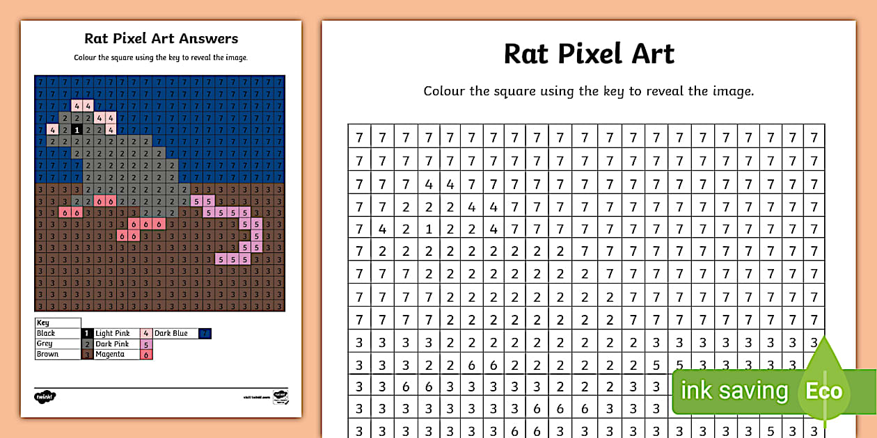 Rat Pixel Art Template (teacher made) - Twinkl