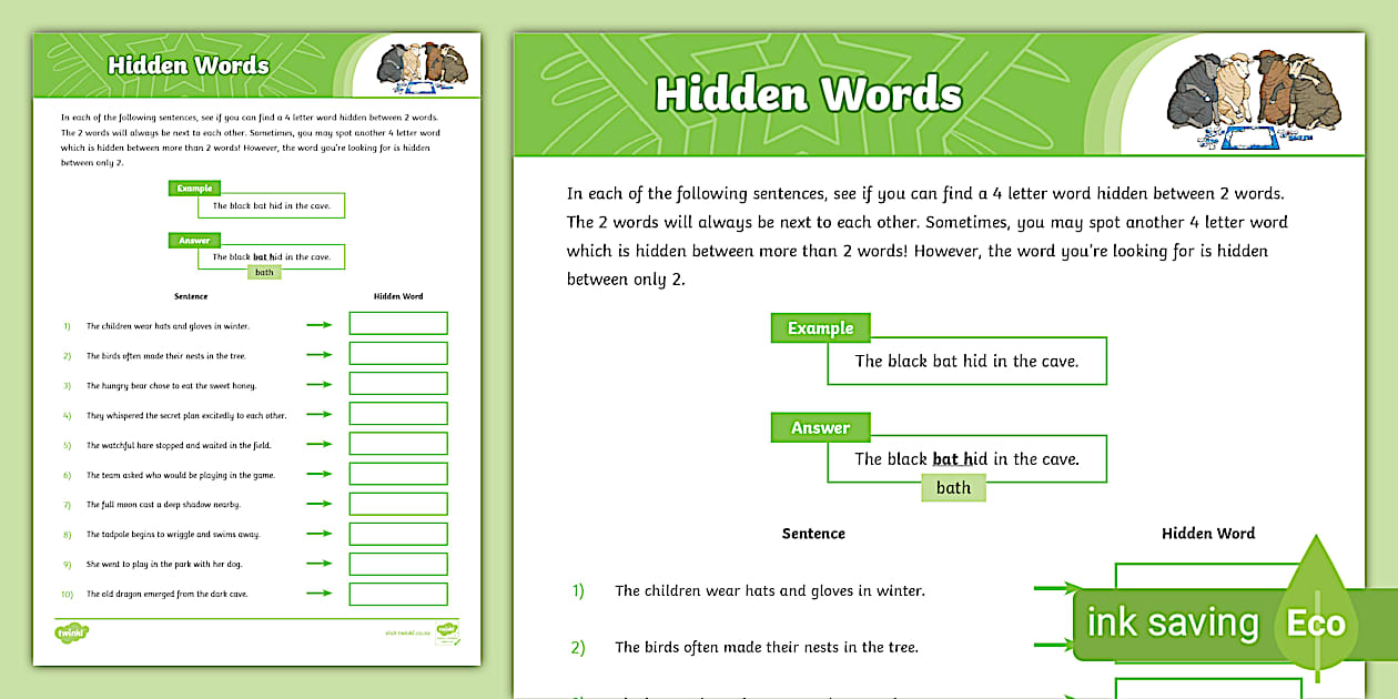 Year 5-6 Literacy Puzzles: Hidden Words