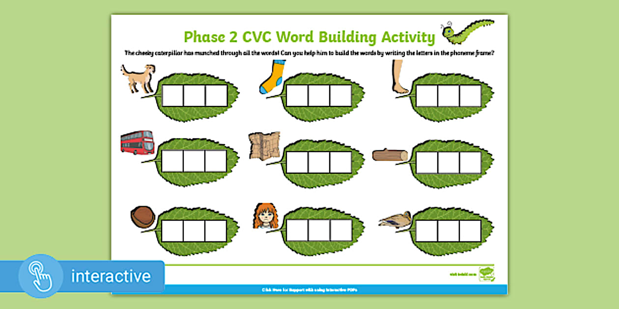 Interactive PDF: Phase 2 CVC Word Building Activity - Twinkl