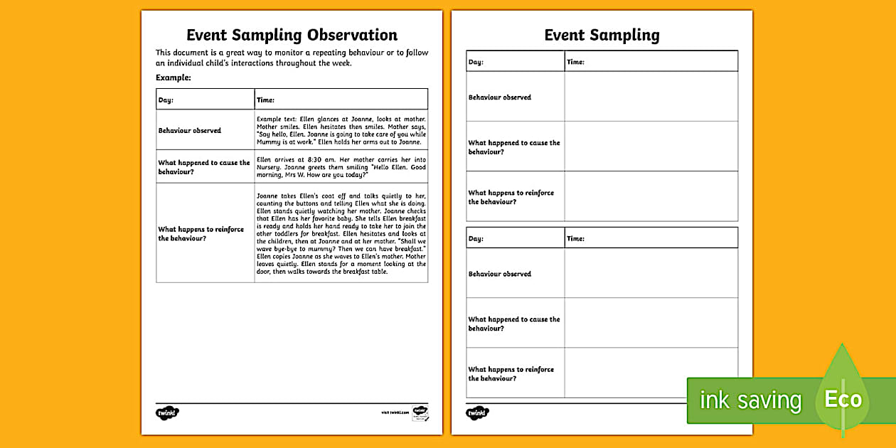 Event Sample Observation for EYFS Sheets - Twinkl