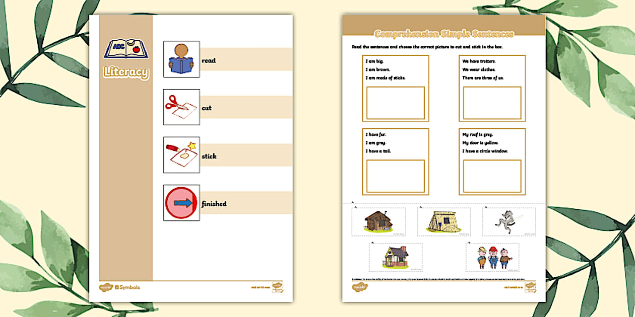 The Three Little Pigs Comprehension Simple Sentences