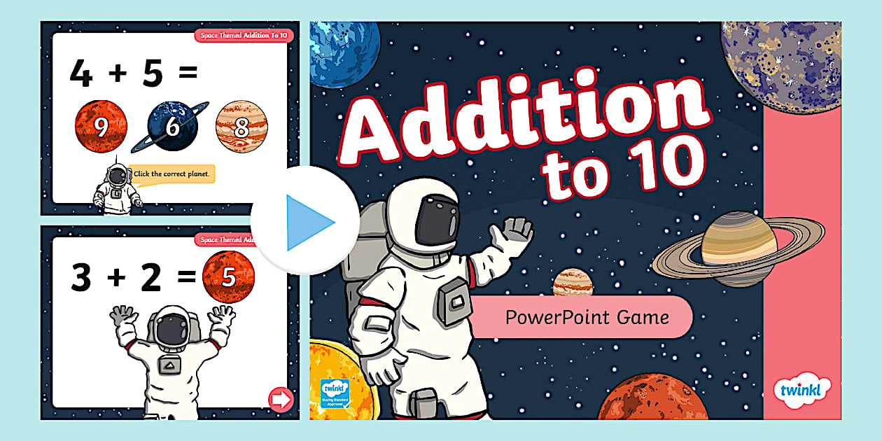 Space Themed Addition to 10 PowerPoint Game (teacher made)