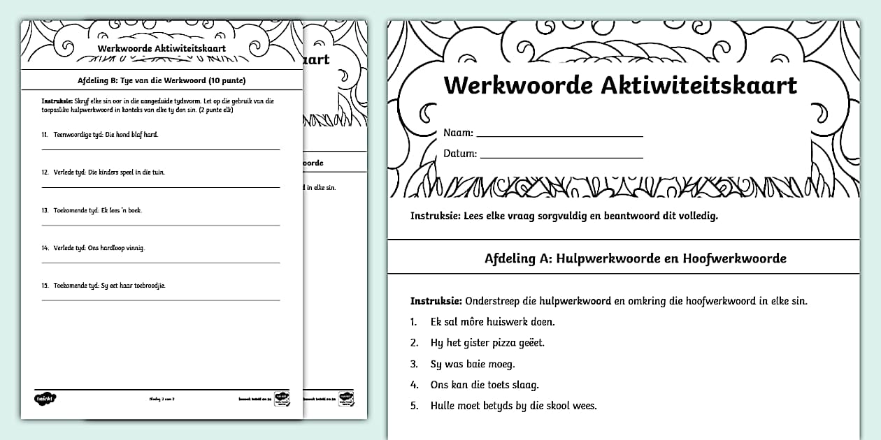 Werkwoorde Aktiwiteitskaart (teacher made) - Twinkl