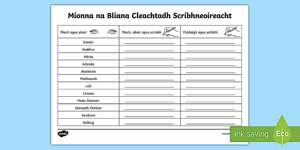Cleachtadh Scríibhneoireacht: Míónna na Bliana