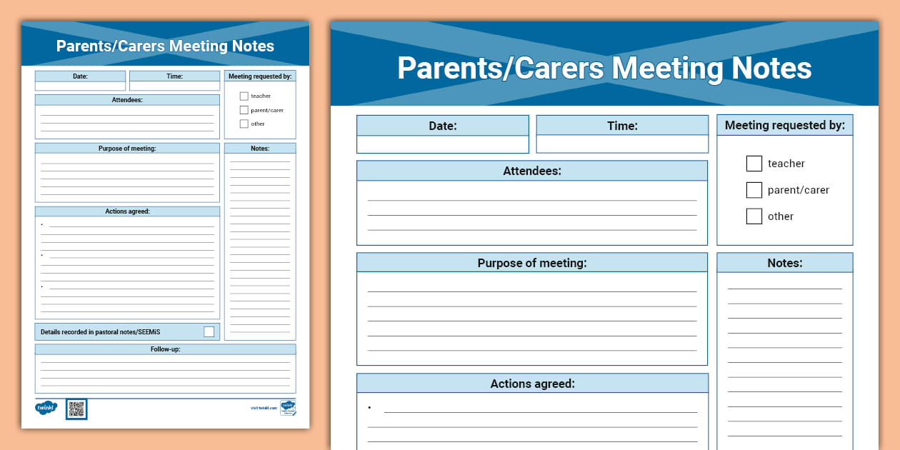 Meetings with Parents/Carers Template (teacher made)