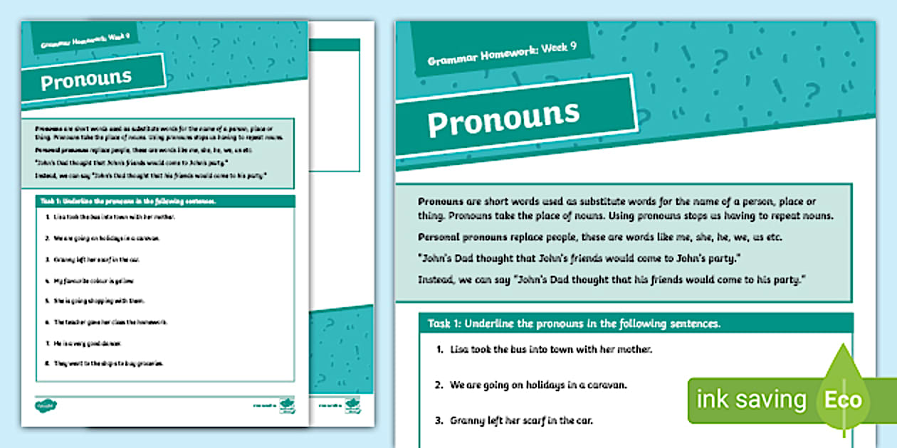 Grammar Homework Week 9 Pronouns 3rd/4th Class - Twinkl