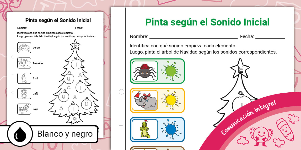 Navidad | Kínder | NT2 | Vocales | Sonido Inicial | Pintar