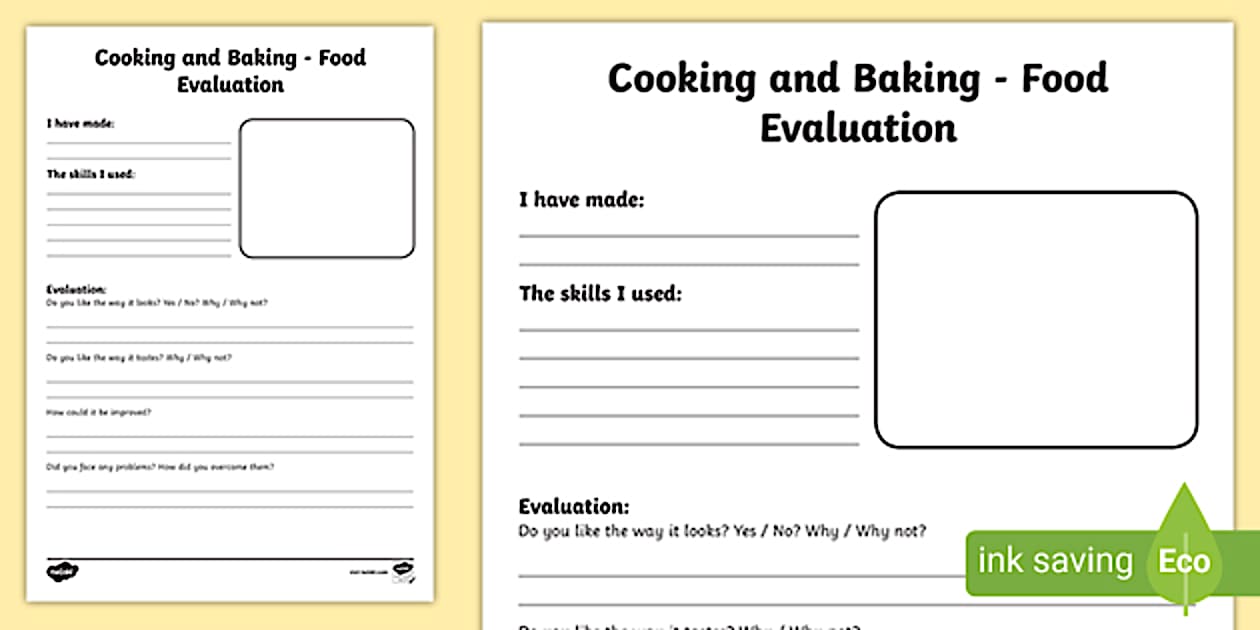Editable Design and Technology Food Evaluation Worksheet