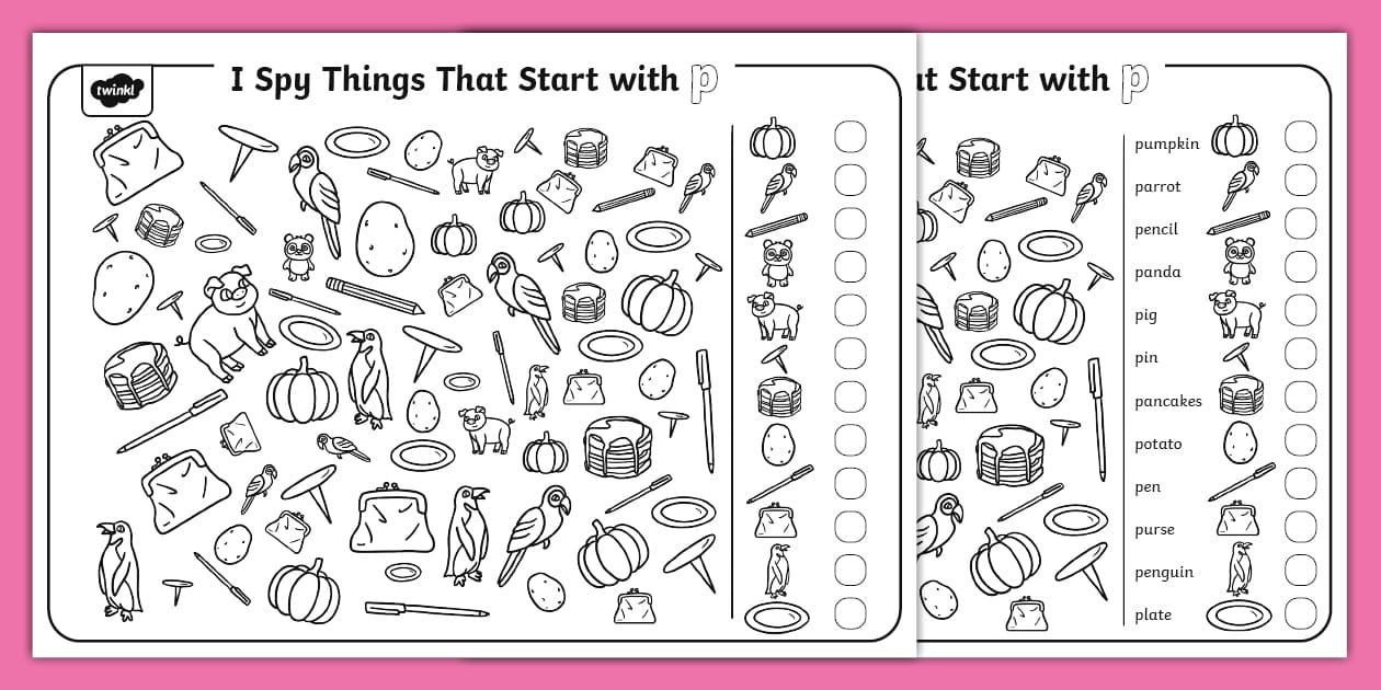 I Spy Things That Start With 'p' Activity Sheet - Twinkl