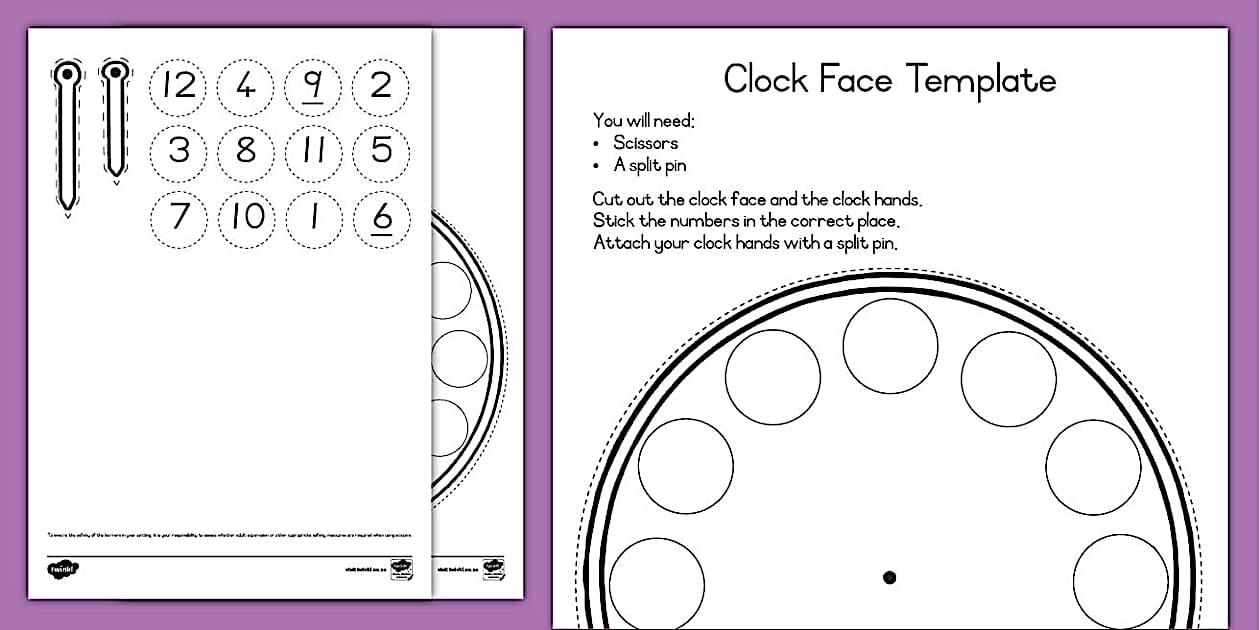 Grade 1 Mathematics: Interactive Clock Face Template Activity