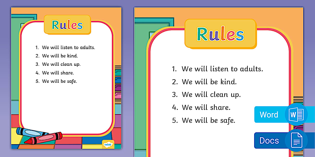 Editable Preschool Rules Poster (Teacher-Made) - Twinkl