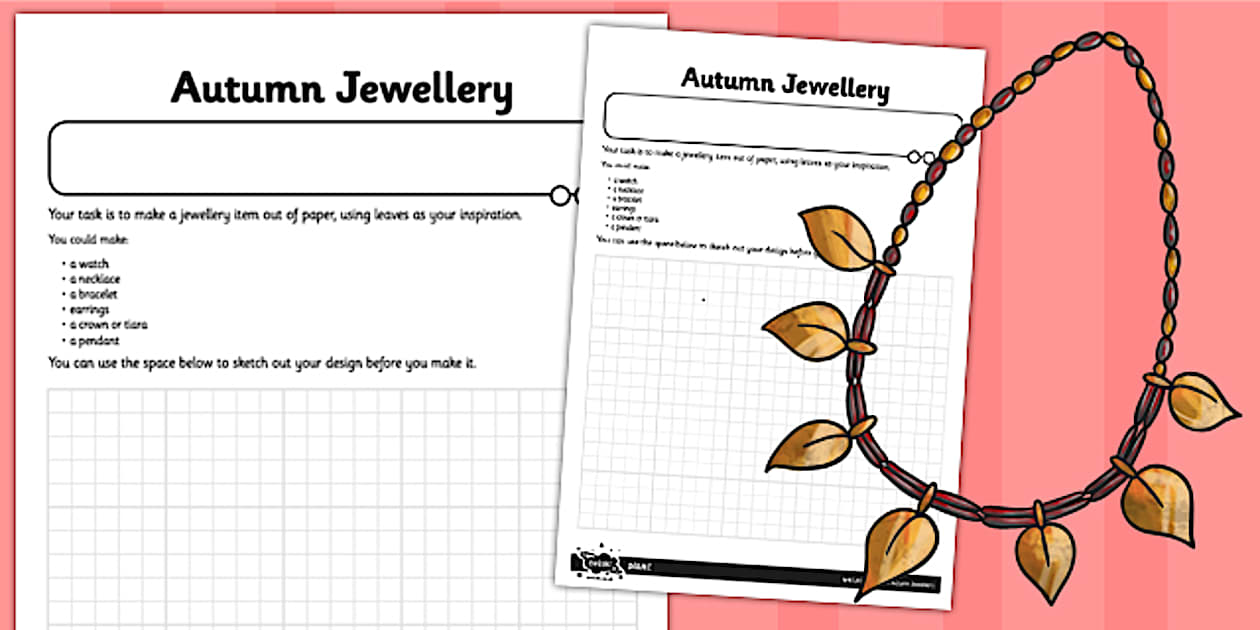 Autumn Jewellery Worksheet (teacher made) - Twinkl