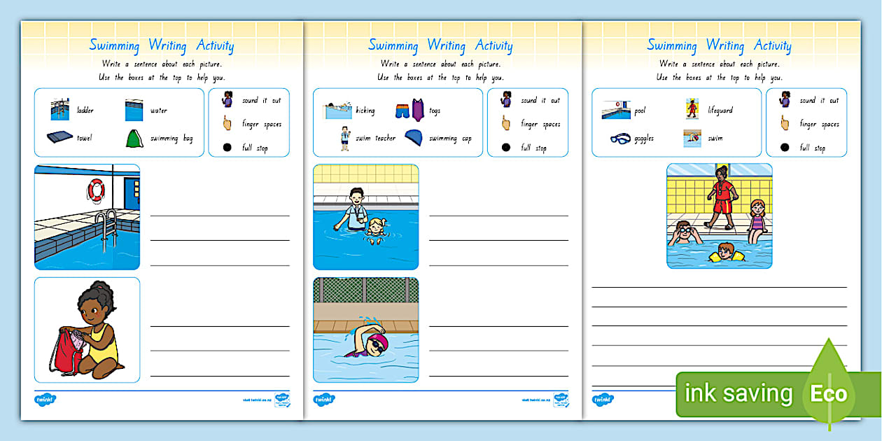 Swimming Writing Prompt Pictures - Years 0-2 - Twinkl NZ