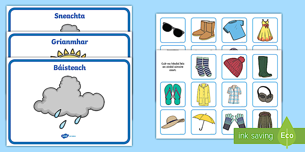 Weather Clothes Sorting Activity Gaeilge - Twinkl