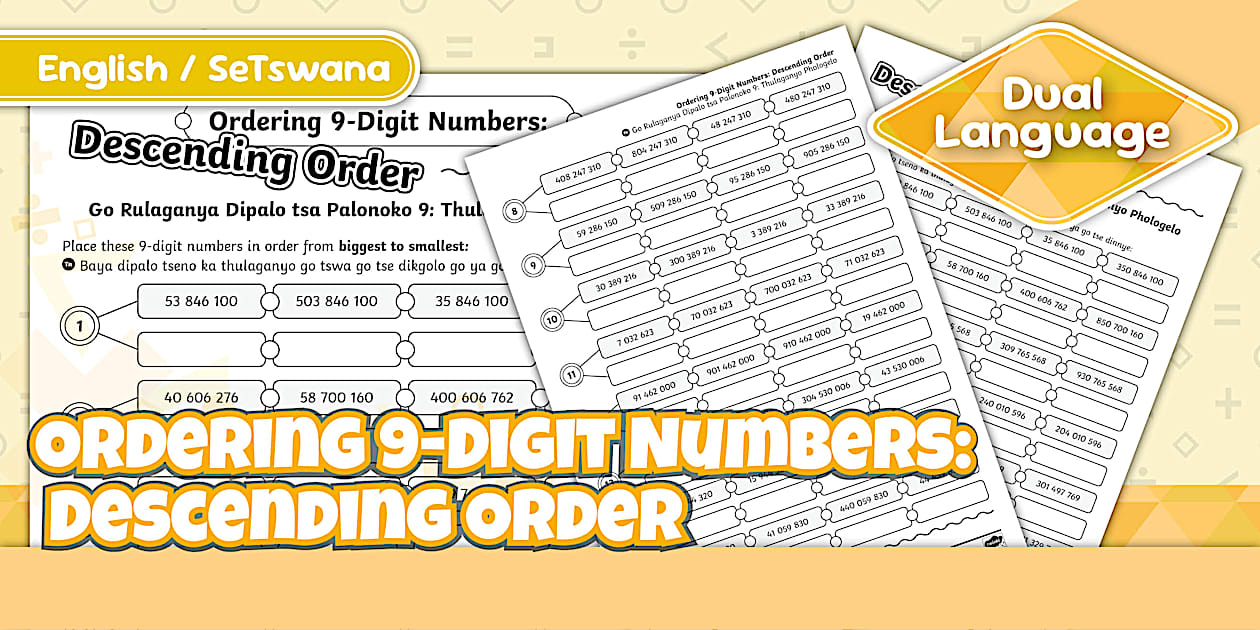 Ordering 9-Digit Numbers: Descending Order Setswana/ English