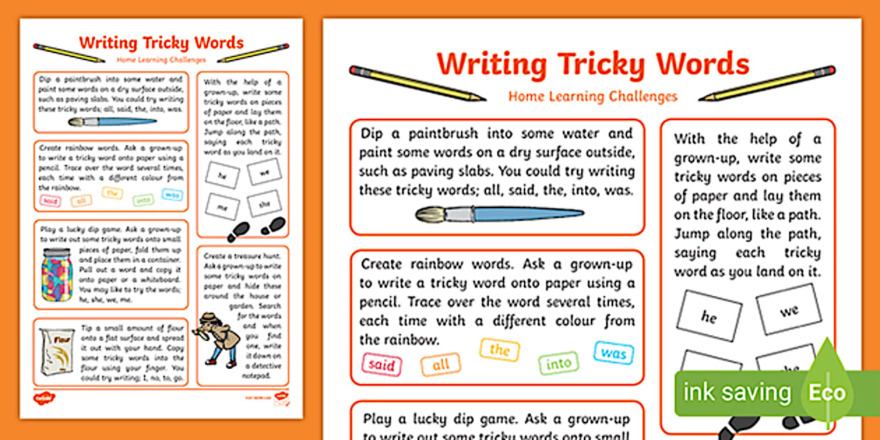 Writing Irregular Common Words EYFS Home Learning Challenges