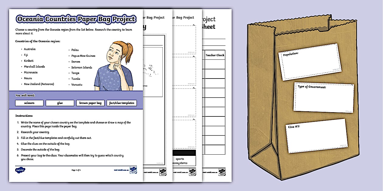 Oceania Countries Paper Bag Project (teacher made) - Twinkl