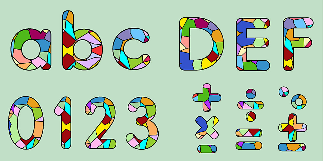 Stained Glass Bulletin Board Letters and Numbers - Twinkl