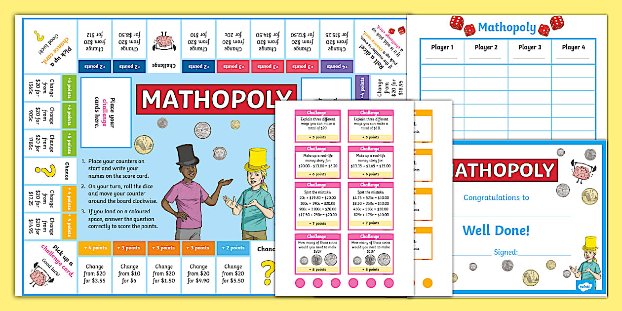 Change from $20 Mathopoly Board Game | Years 3 & 4 Money