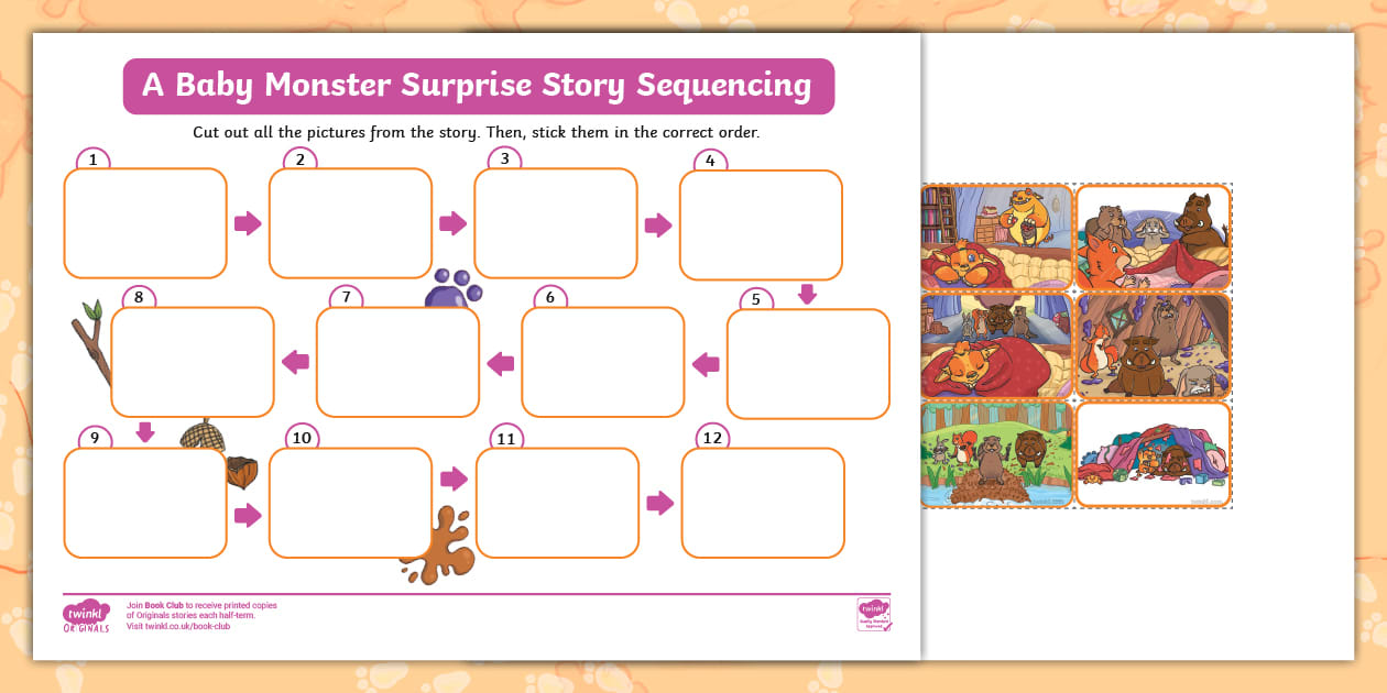 A Baby Monster Surprise Story Sequencing Activity - Twinkl