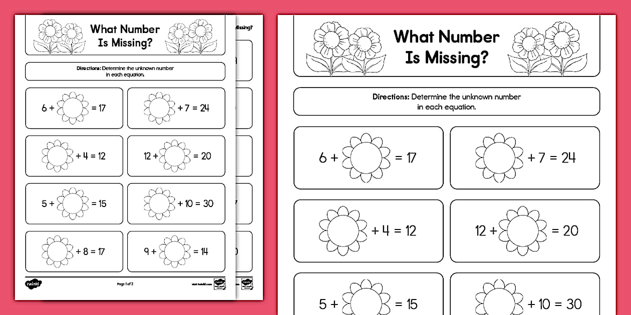 First Grade Spring What Number Is Missing? Up to 30 Worksheet
