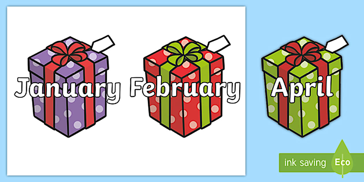 Editable Months of the Year on Birthday Presents - Twinkl