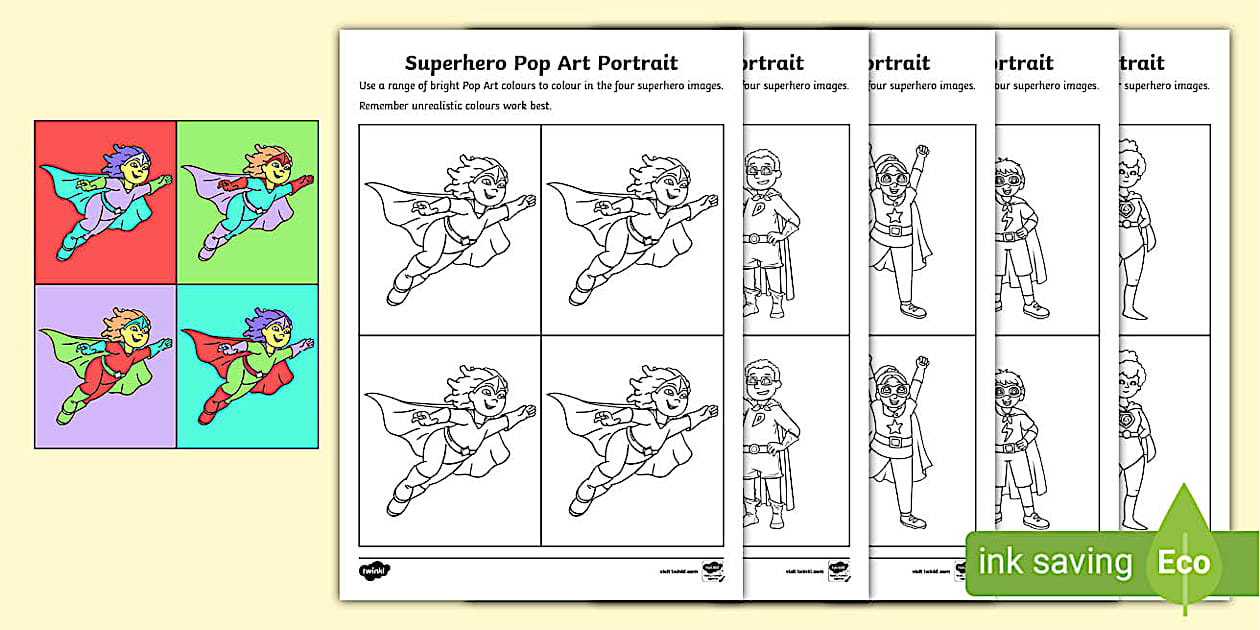 Superhero Pop Art Portrait Activity (teacher made) - Twinkl