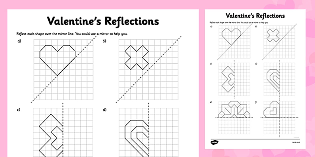 Valentine's Day Reflection Maths Worksheet - Twinkl