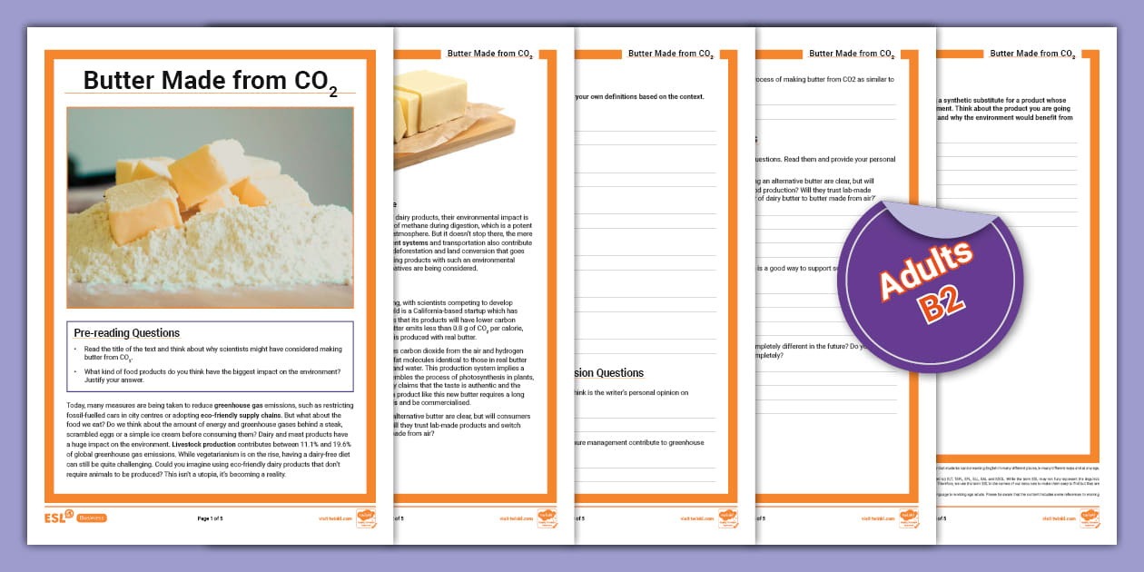 ESL Butter Made from CO2 Reading Comprehension [Adults, B2]
