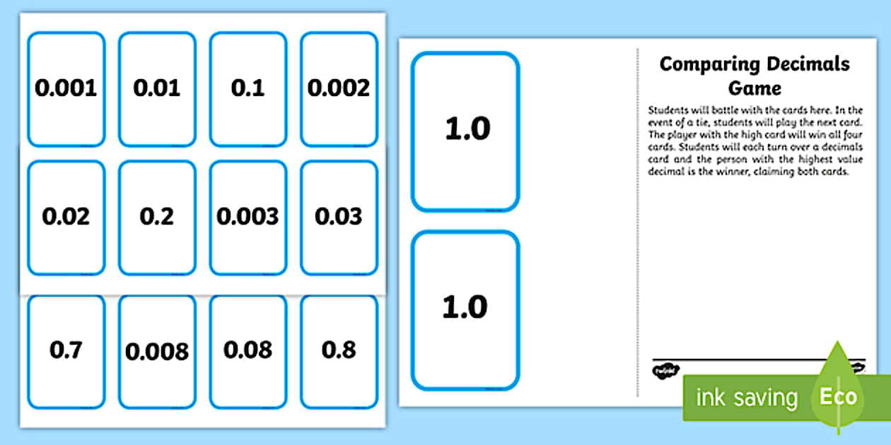 Comparing and Ordering Decimals Game - Lesson Plans - Twinkl