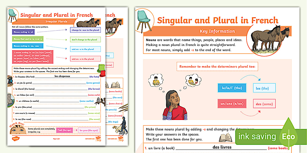 👉 French singular and plural worksheets | Twinkl - Twinkl