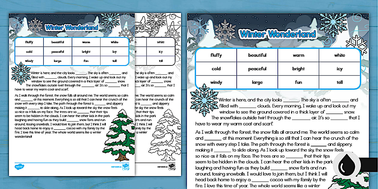Winter Adjective Cloze Activity (Teacher-Made) - Twinkl