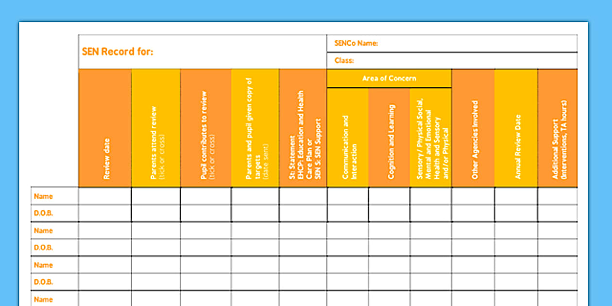 Black and White Class SEN Record (teacher made) - Twinkl