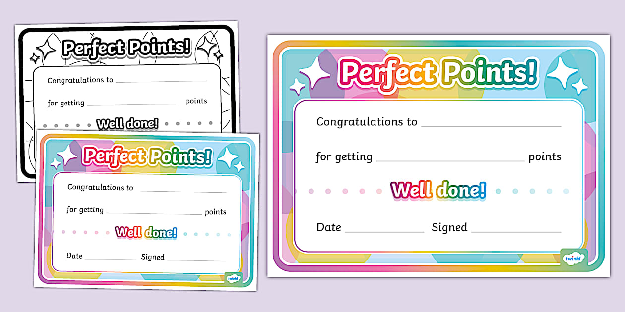 Perfect Points Certificate (teacher made) - Twinkl