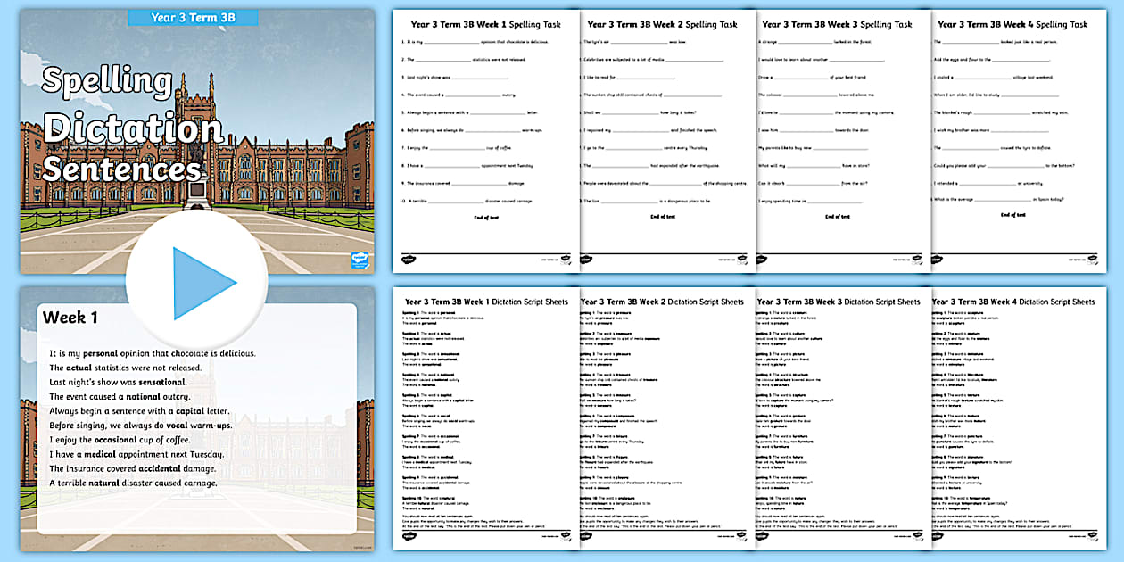 Year 3 Term 3B Spelling Dictation Sentences Activity Pack