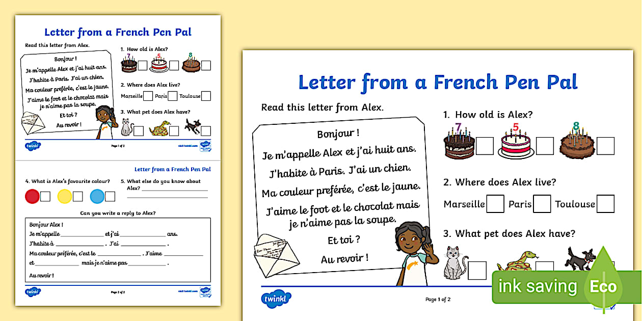 👉 French Penpal Letter Worksheet (teacher made) - Twinkl