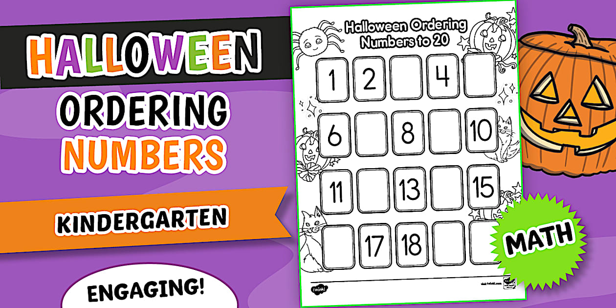 Kindergarten Halloween Missing Numbers to 20 Ordering Worksheet