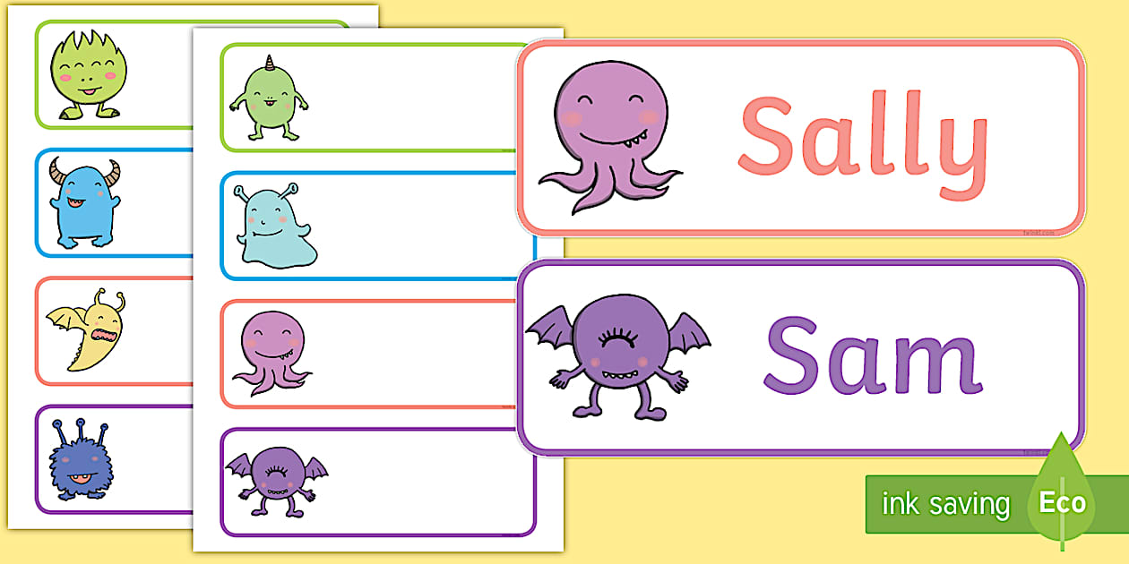 Editable Monster-Themed Name Labels (professor feito)