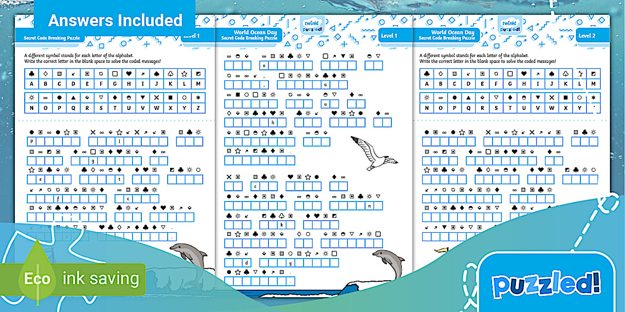 World Ocean Day Secret Code Breaker - Twinkl Puzzled - kids