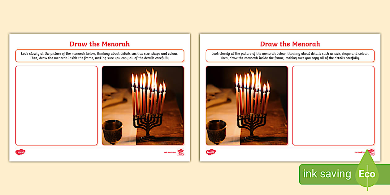 Draw a Menorah Worksheet (teacher made) - Twinkl