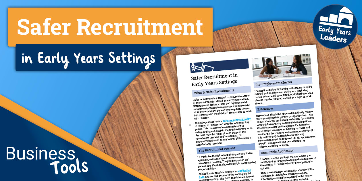 Safer Recruitment in Early Years Settings | Twinkl