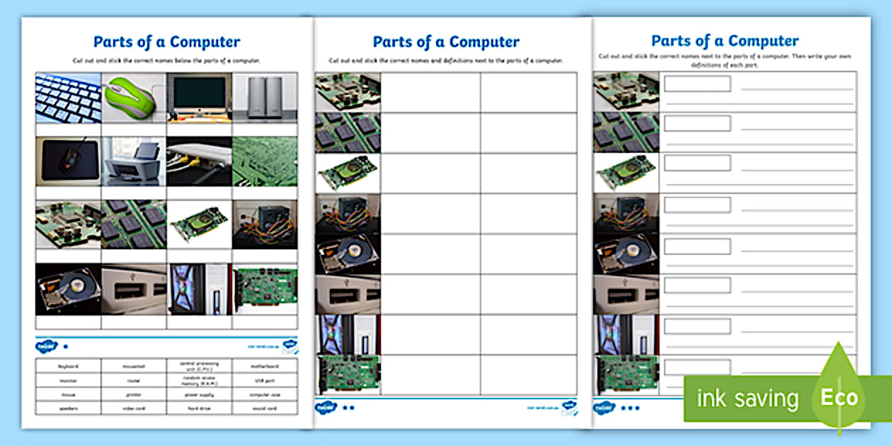 Computer Parts | Basic Computer Terms Worksheet | Year 3-4