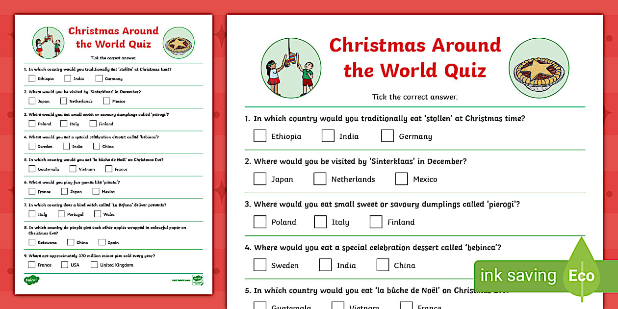 Christmas Around the World Paper Quiz - Twinkl